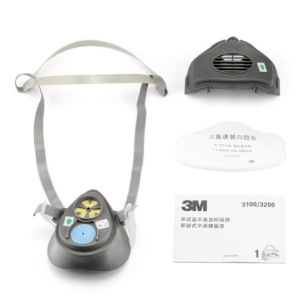 3M 3200 Half Face Dust/Gas Mask Respirator AND 3701 Respirator Cotton Filter for Painting ...