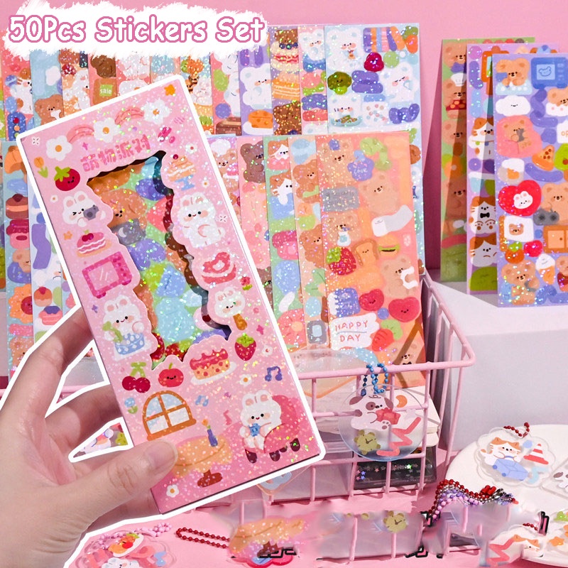 50pcs Glitter Stickers Cute Animals Sticker For Decor Idol Photocard ...