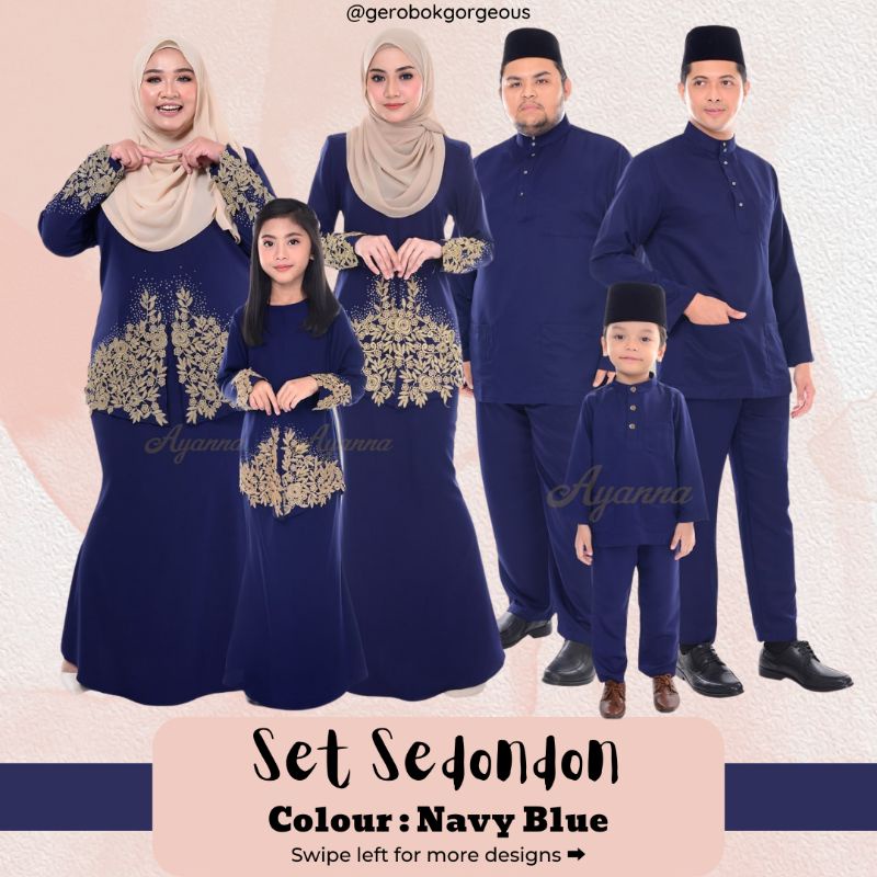 Baju Raya Sedondon Tema Warna Navy Blue (Biru Laut) Set Family Ayah Ibu ...