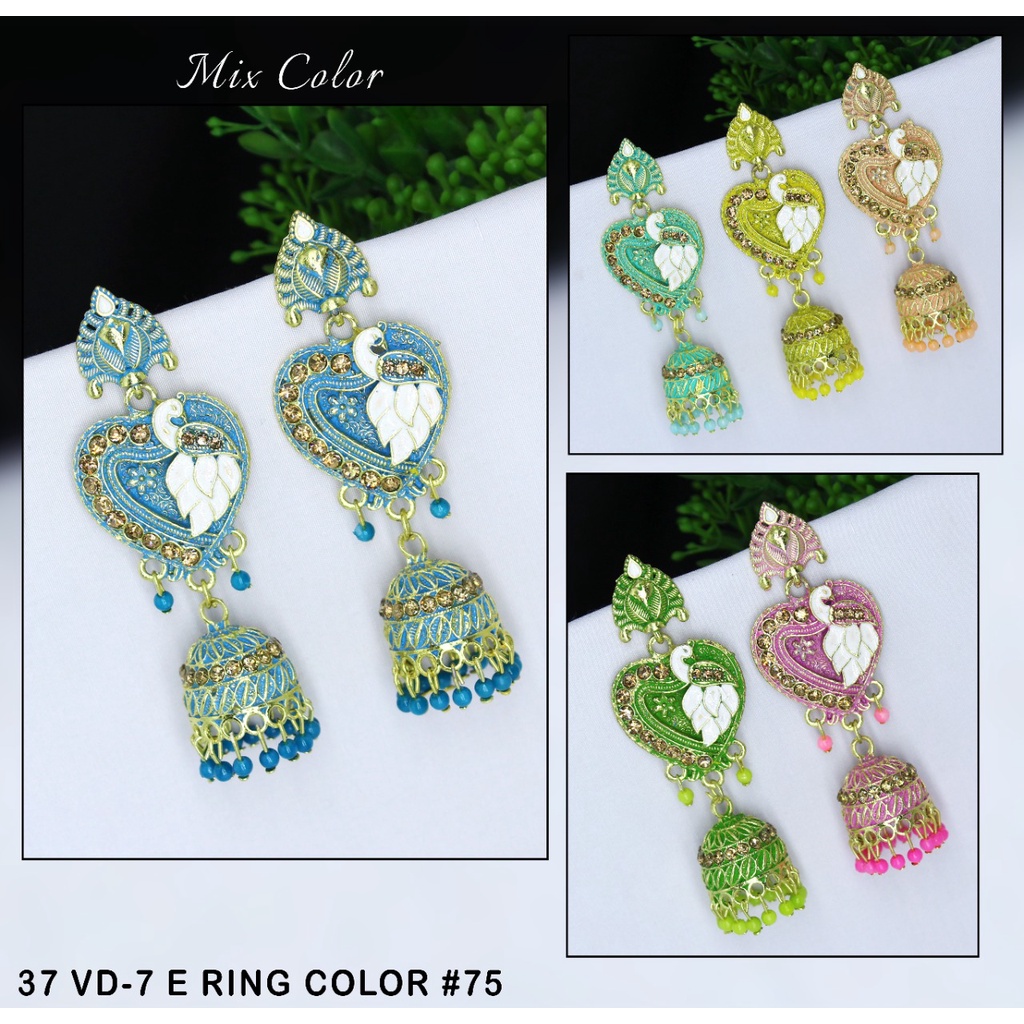 Long Drop Dangle Earring with Jimiki Pastel Colors Blue Green Peach ...