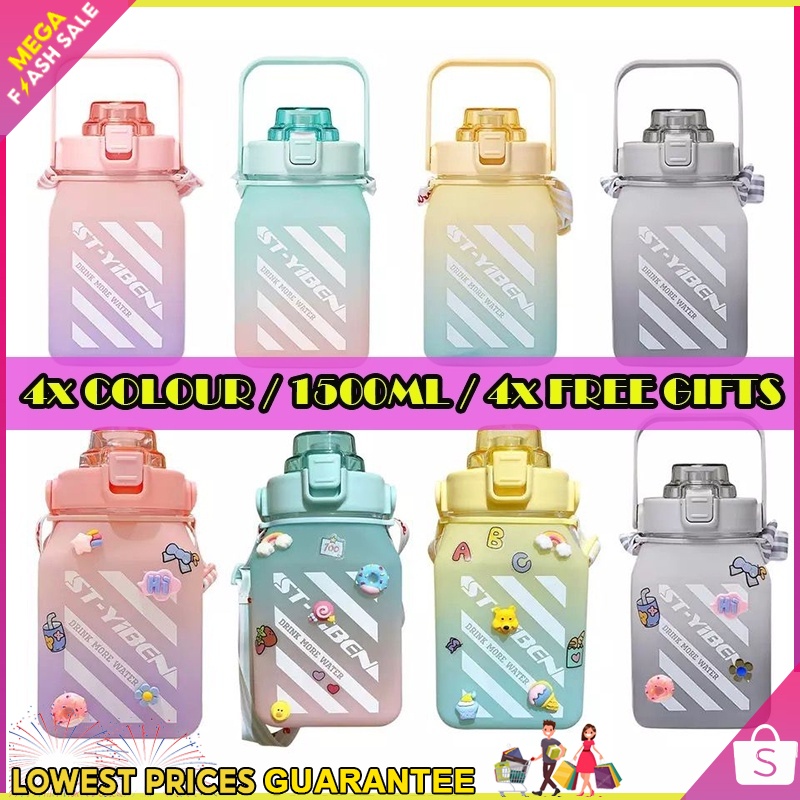 4xFree Gift Botol Air Viral Straw 1500ML Botol Air Budak Cute Water ...