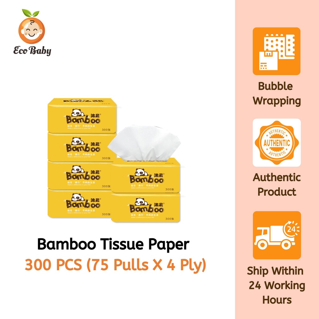 Bamboo Tissue Soft Facial Tisu Paper 75 Pulls x 4 Ply = 300pcs Per Pack ...
