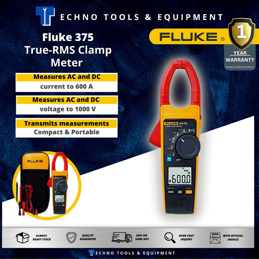 FLUKE 375 TRUE-RMS AC/DC CLAMP METER 600A 60 KOHM | Shopee Malaysia