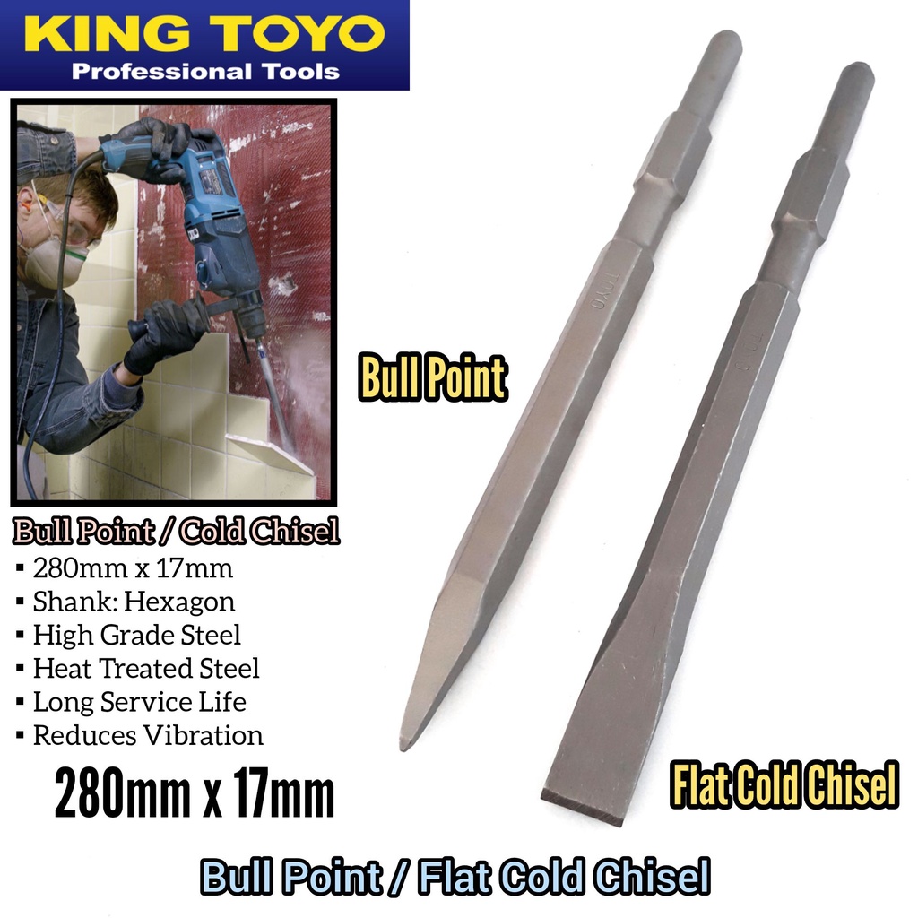 King Toyo 280mm x 17mm Bull Point / Flat Cold Chisel For Breaking Wall ...