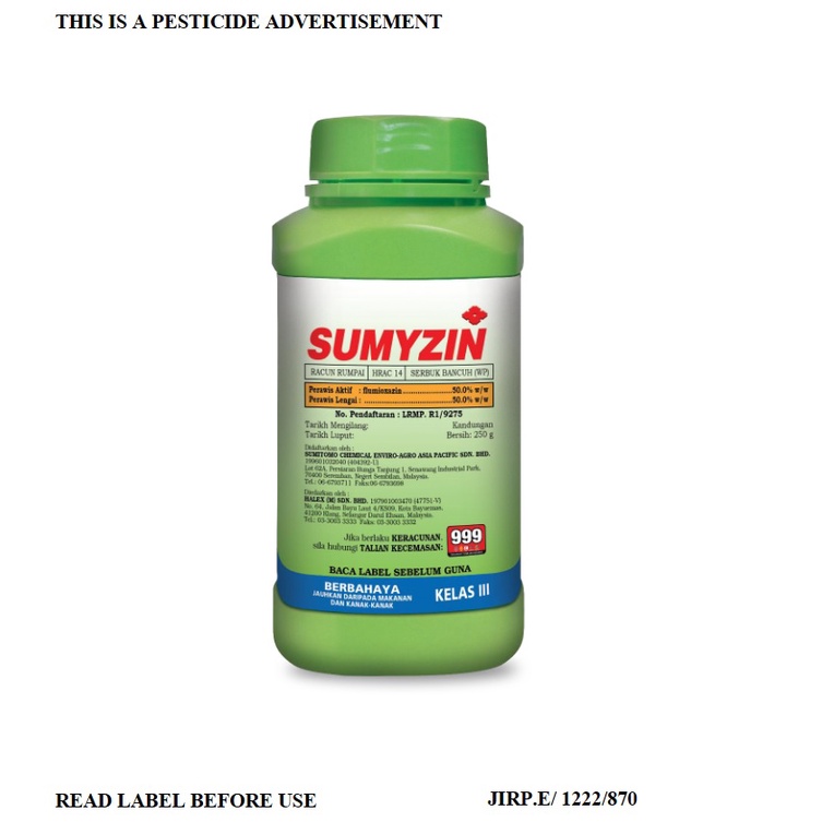 250GM Sumyzin Sumitomo Flumioxazin 50.0% Racun Rumput Sambau Herbicide ...