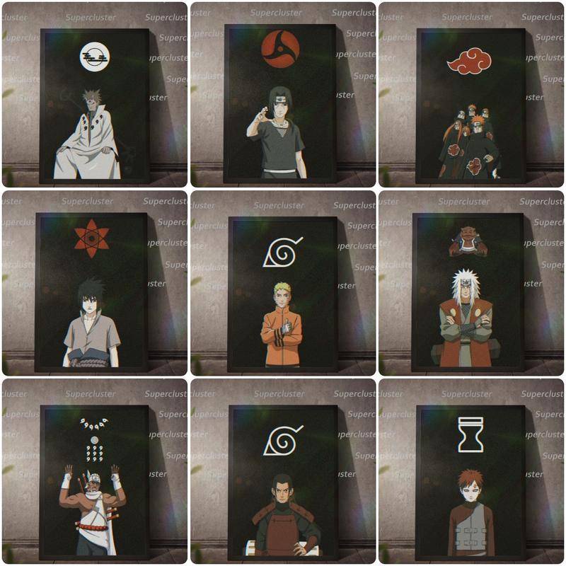Naruto Retro Akatsuki Jinchuriki Hokage Canvas Painting Minimalist ...