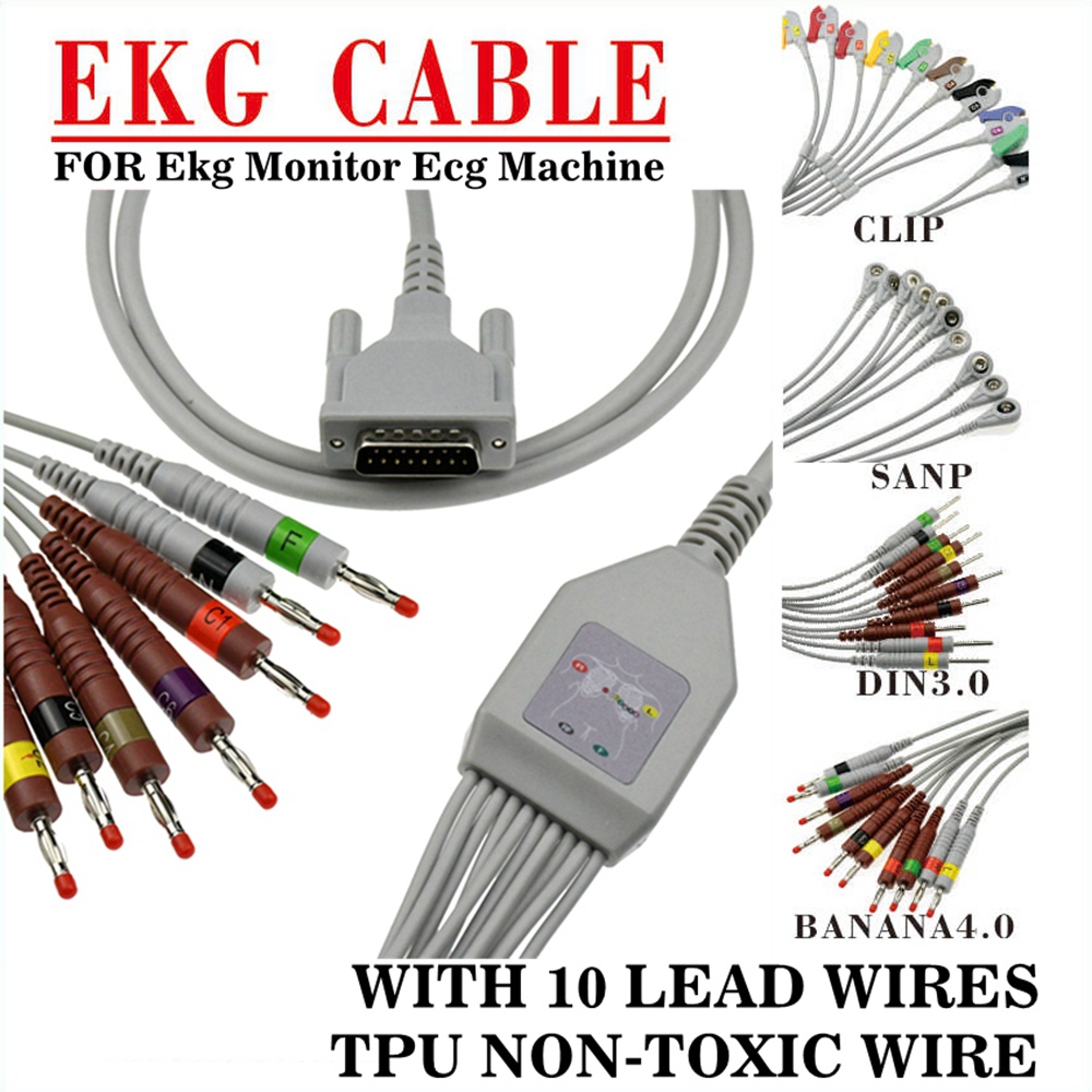 V-LOCK EK-05C Popular EKG ECG Cable with One-piece Electrocardiograph ...