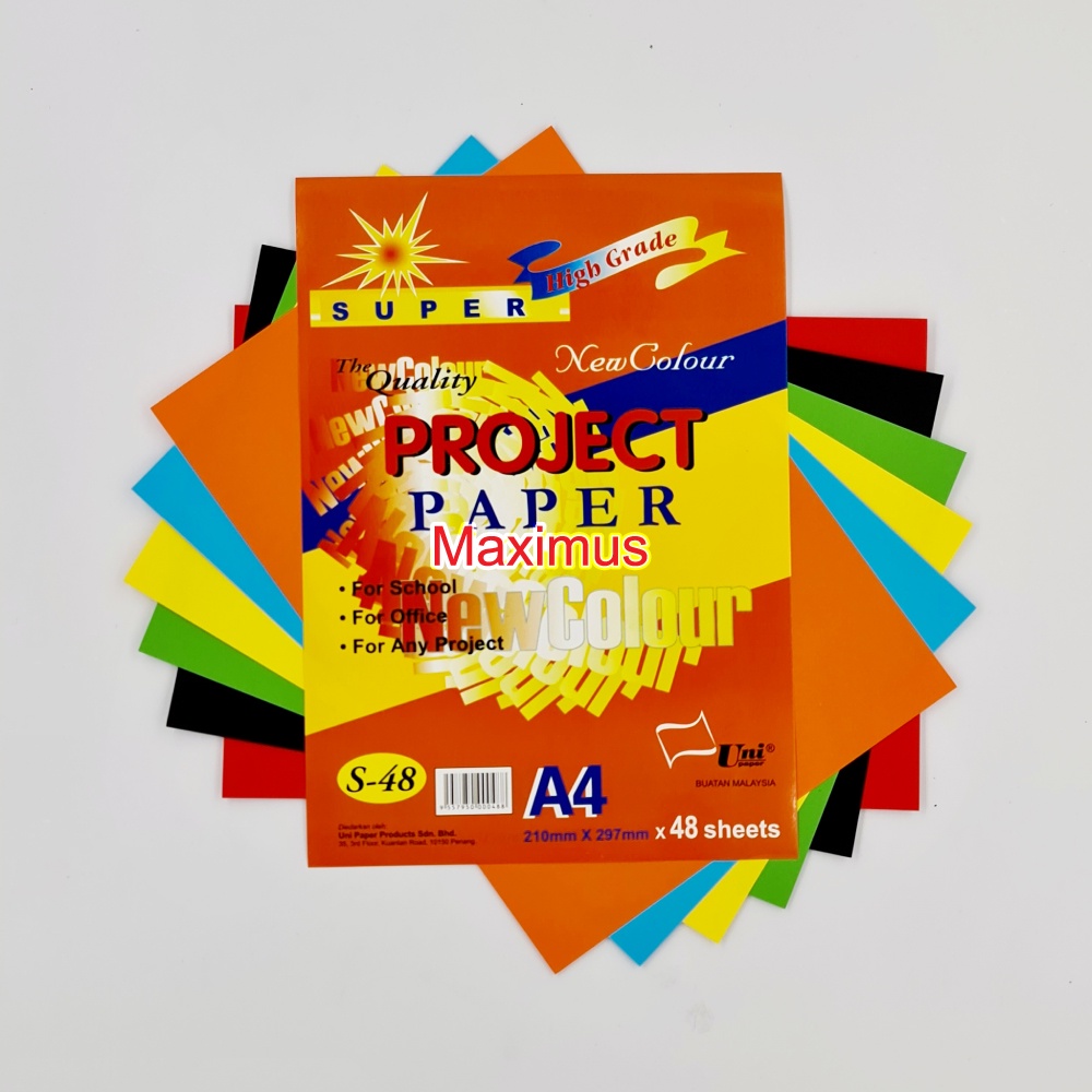 Uni Paper Project Color Paper A4 80gsm 48's (Assorted Colors) | Shopee ...