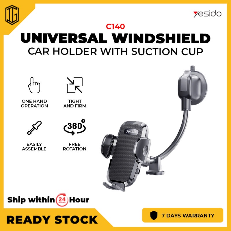 YESIDO C140 Universal Windshield Car Holder With Suction Cup One Hand Operation Tight And Firm ...