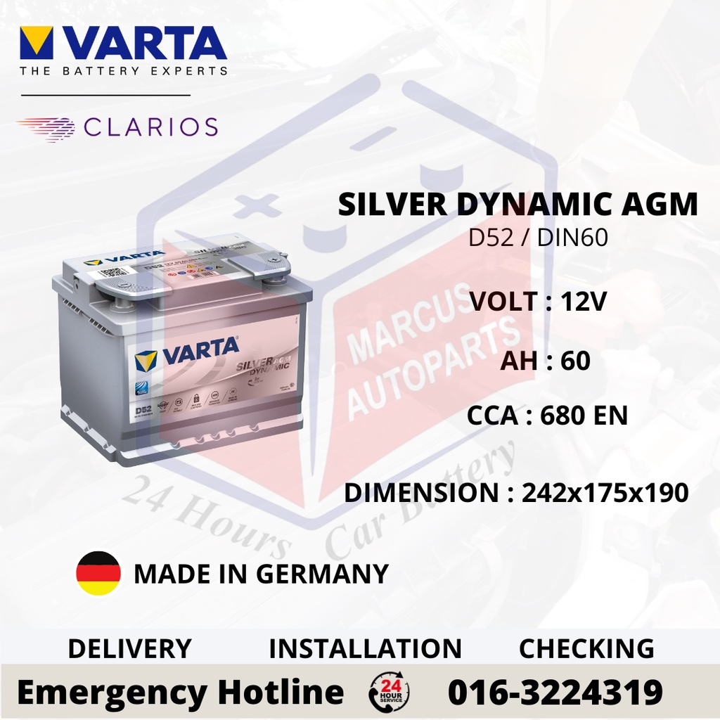 VARTA SILVER DYNAMIC AGM LN2 | D52 | DIN60L AUTOMOTIVE CAR BATTERY ...