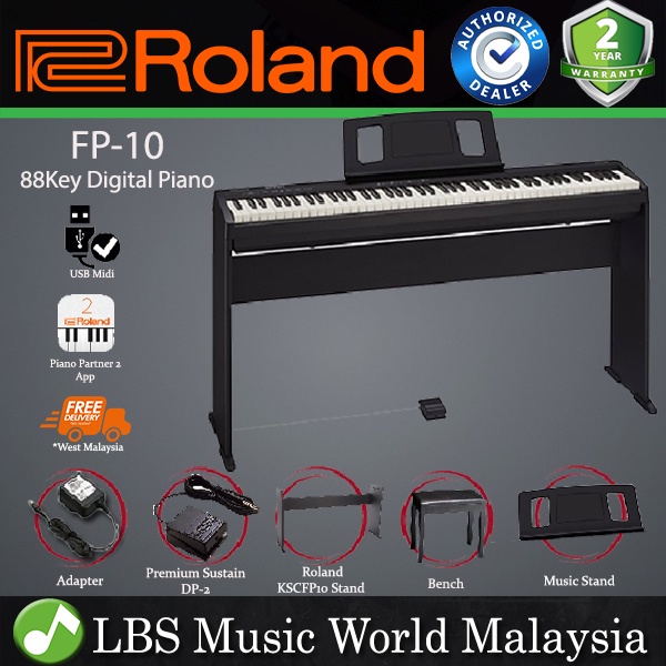 Roland FP-10 88 Key Digital Piano Black Full Package Electric Keyboard ...
