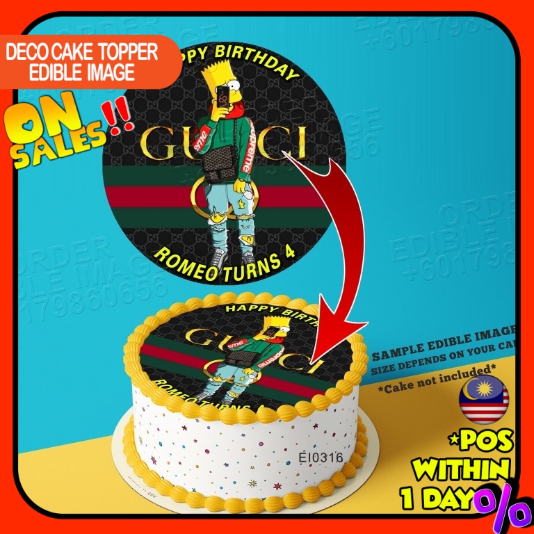 Printing EI Simpson Gucci X Supreme Edible Image Print Cake Photo Icing ...