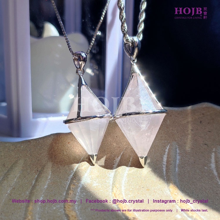 HOJB Brazilian Natural Rose Quartz 5A Pendulum S925 Pendant 26-34mm 聚寶軒巴西天然粉水晶"爱情之石"5A灵摆S925银吊坠 ...