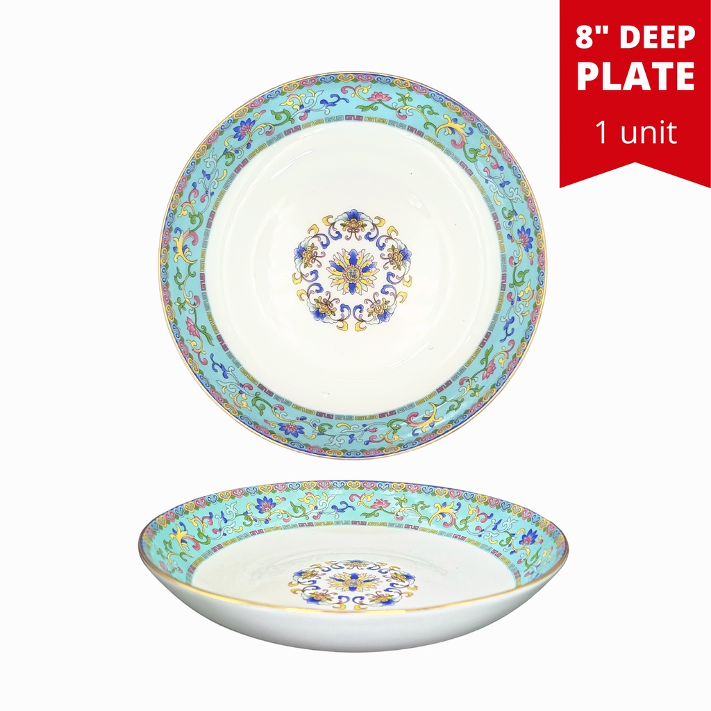 Chinese 8" Deep Dish Plate Porcelain Plate Set Pinggan Porcelain Dinner ...
