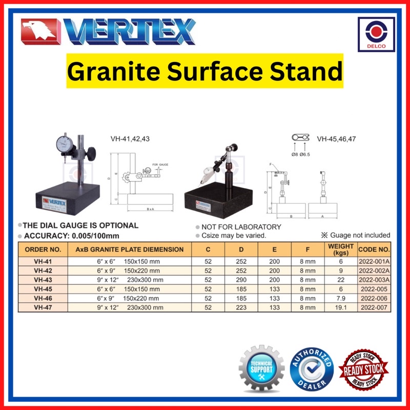 VERTEX TAIWAN GRANITE SURFACE STAND VH-41 VH-42 VH-45 dial gauge ...