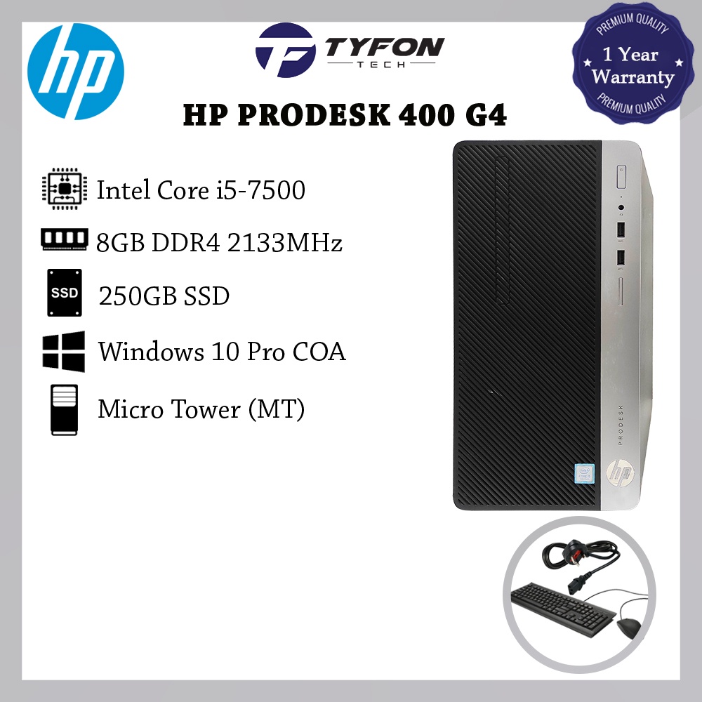 HP ProDesk 400 G4 MT i5-7500 8GB DDR4 RAM 250GB SSD Win 10 Pro Desktop ...