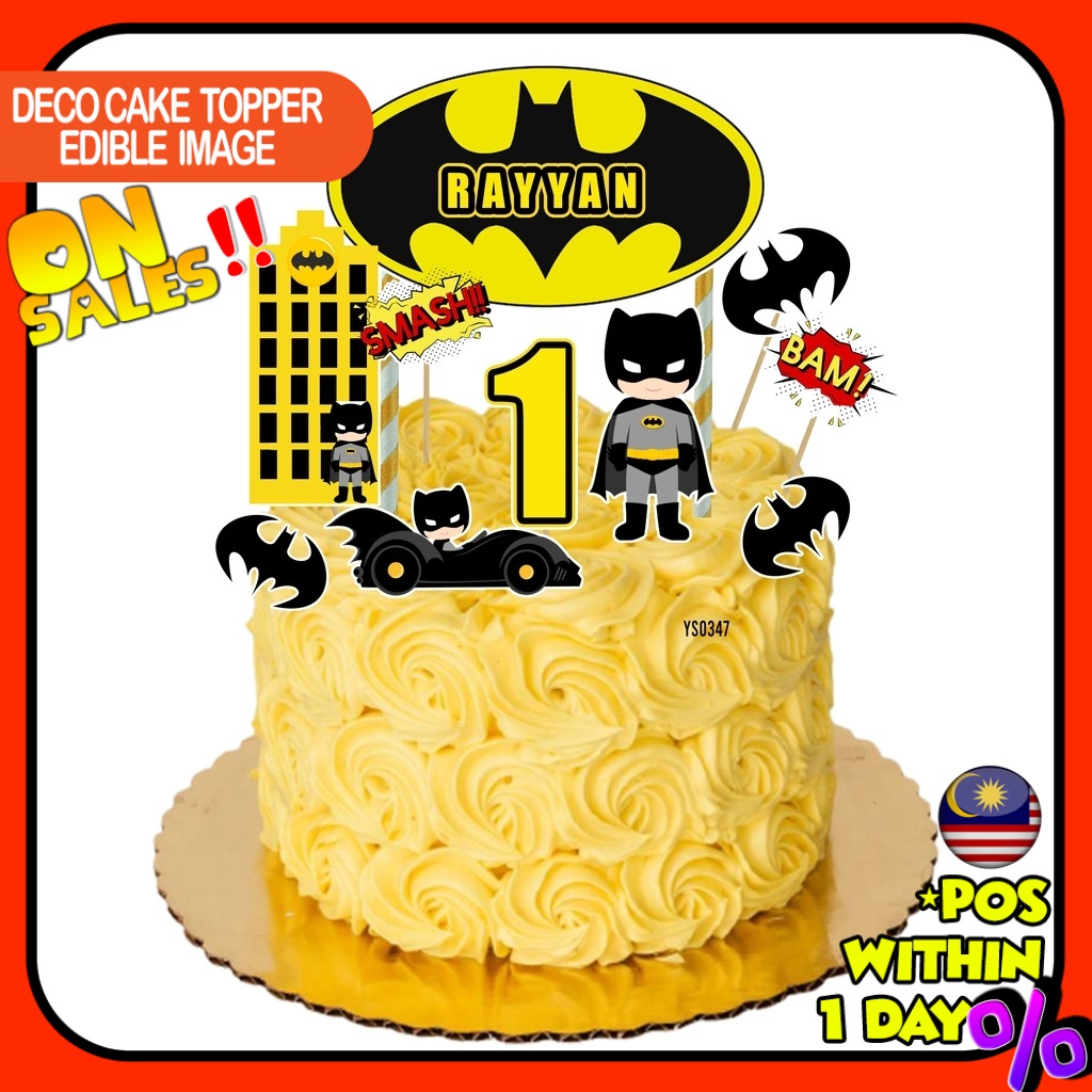 [CUSTOM NAME] Happy Birthday Cake Topper Batman Decoration Set Party ...
