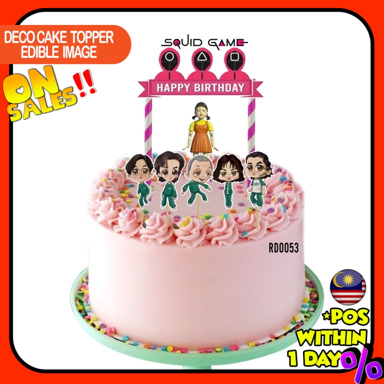READY STOCK Happy Birthday Cake Topper Squid Game Decoration Set Party ...
