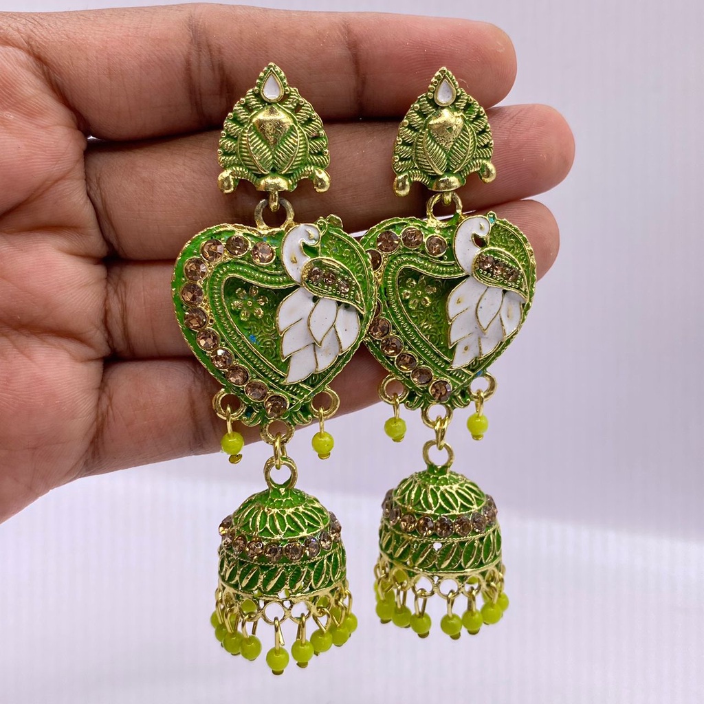 Long Drop Dangle Earring with Jimiki Pastel Colors Blue Green Peach ...