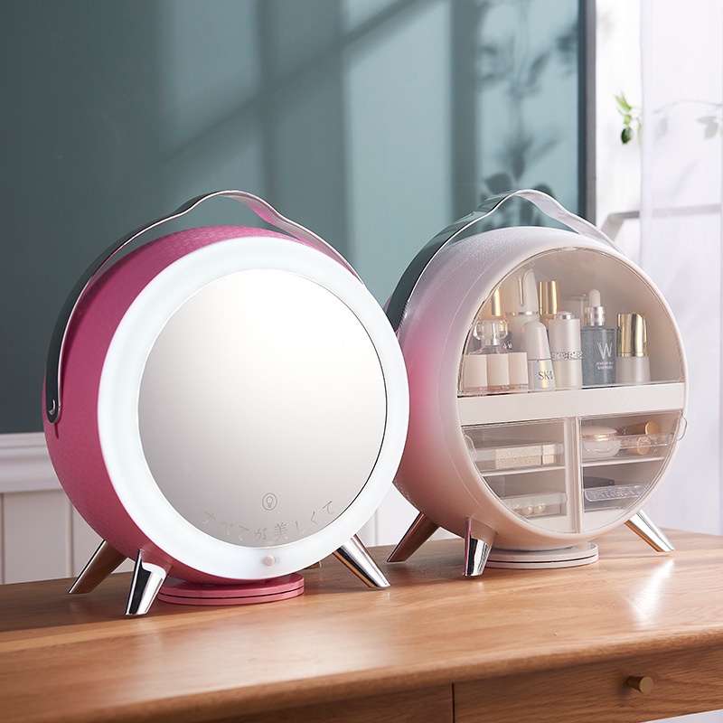 Influencer Rotating Led Makeup Mirror Storage Box Desktop Integrated