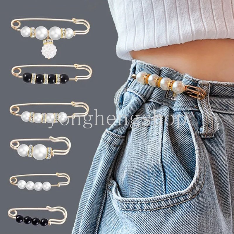 Fashion DIY Pearl Brooch Pin Dress Pant Waist Buckle Tightening ...