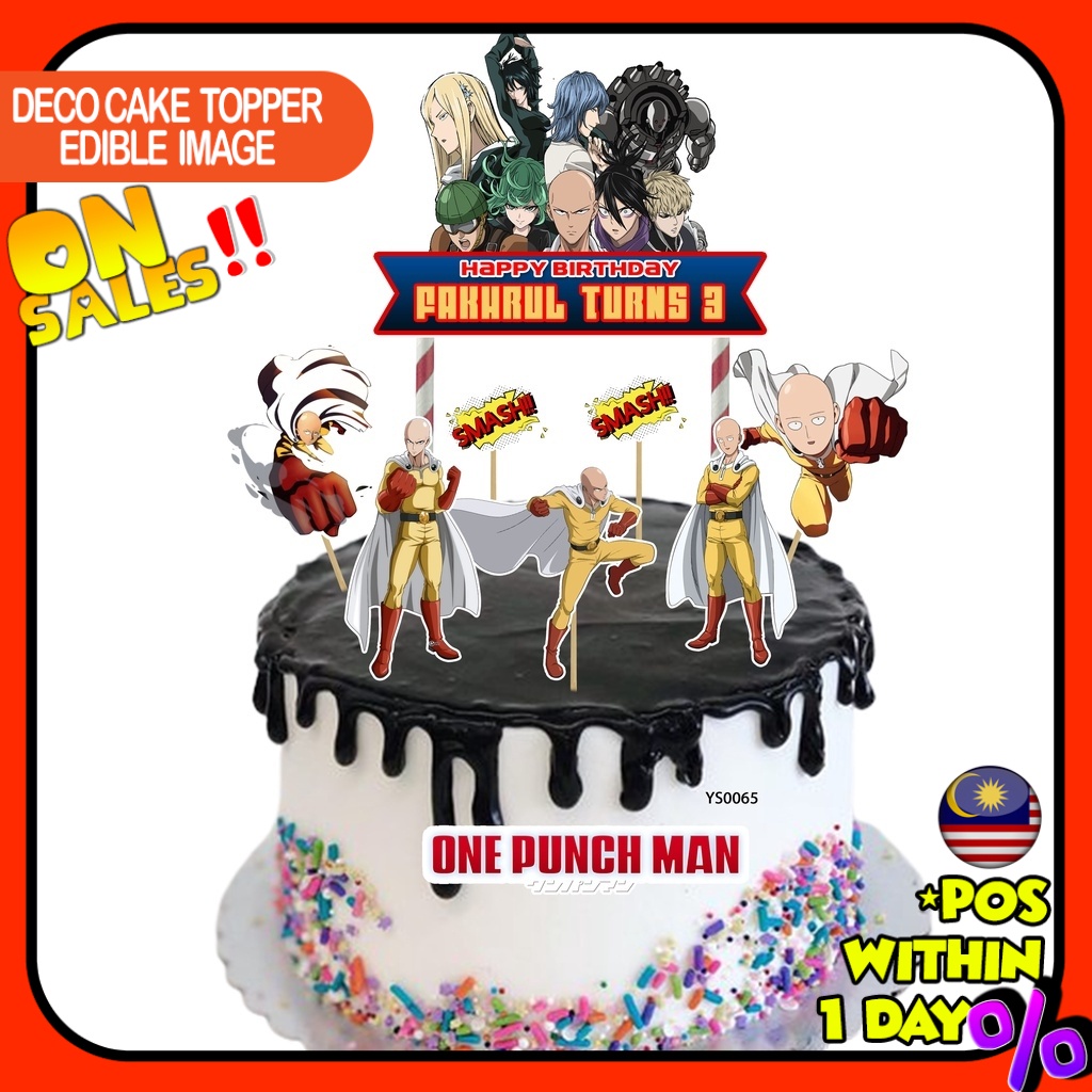 [CUSTOM NAME] Happy Birthday Cake Topper One Punch Man Saitama ...