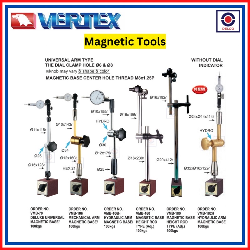 VERTEX TAIWAN Magnetic Tools stand for dial indicator Universal arm ...