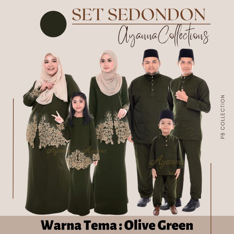 Baju Raya Sedondon Tema Warna Olive Green (Hijau Lumut) Set Family Ayah ...