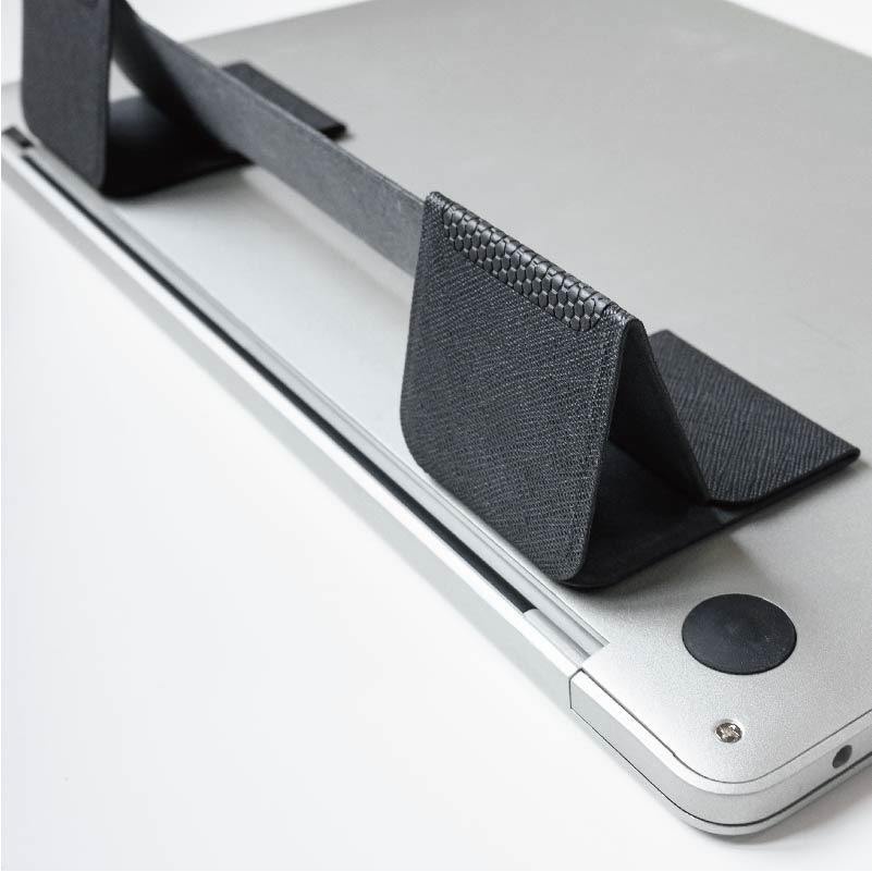 Stick On Adhesive Invisible Foldable PU Leather Black Laptop Stand with ...