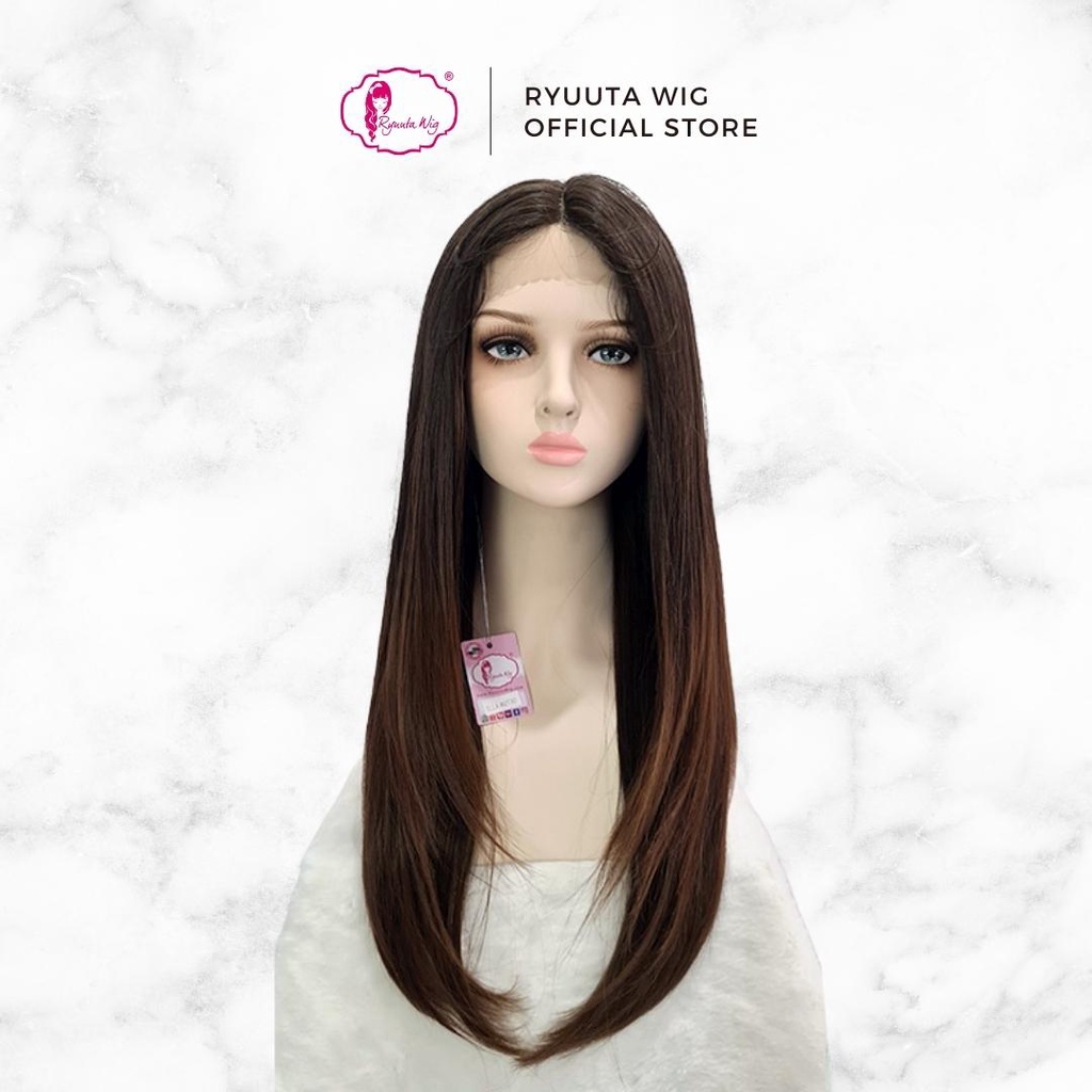 HITAM Ryuuta Wig Lace Front Wig Long Straight Ella Long Straight Middle ...