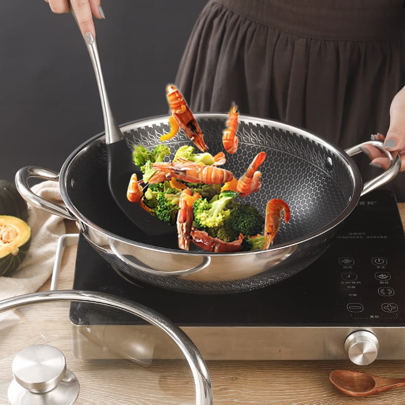 Tiffany Series WOK 316 Stainless steel wok honeycomb wok 34 CM non stick wok pan double frying ...