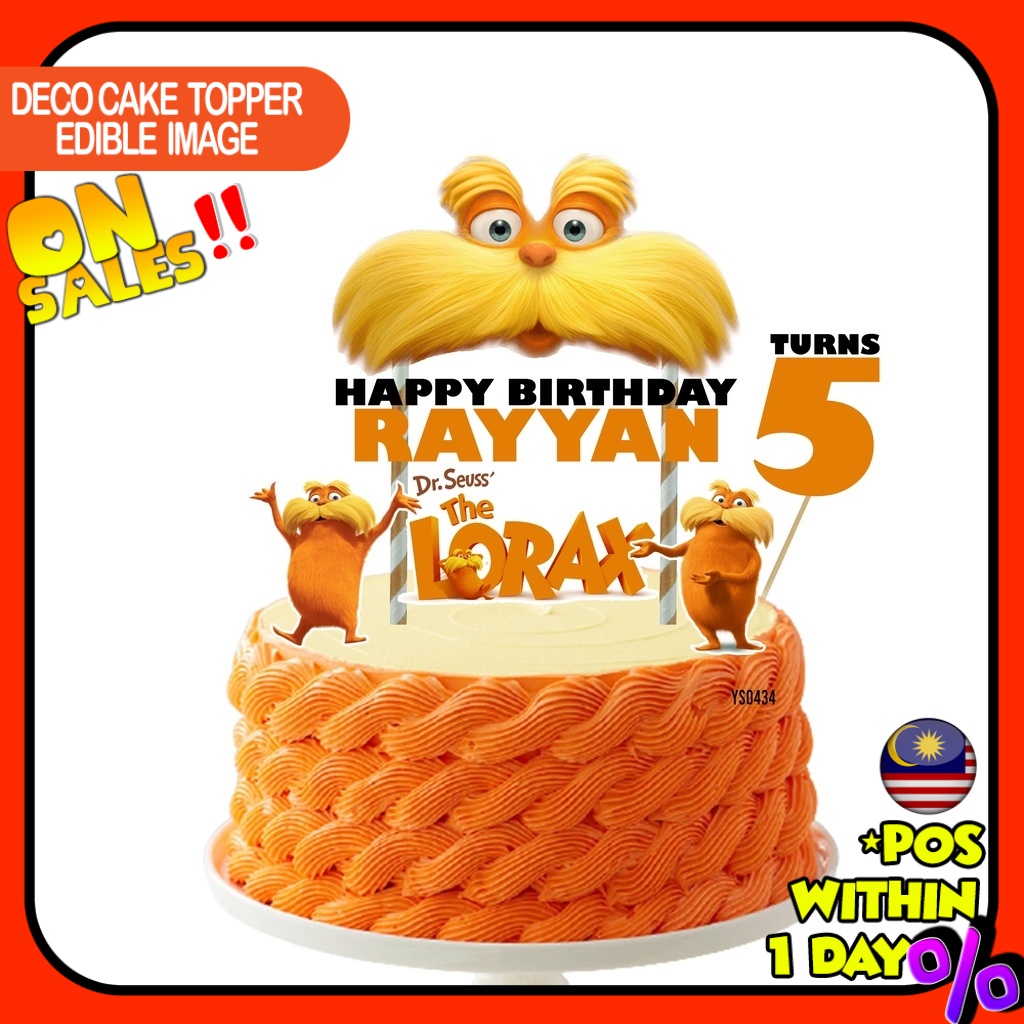 [CUSTOM NAME] Happy Birthday Cake Topper The Lorax Decoration Set Party Accessories Banner ...