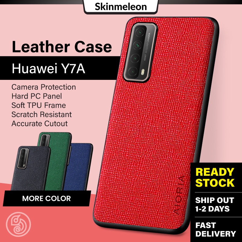 Huawei Y7A Casing Cross Pattern PU Leather Shockproof Case Soft TPU ...