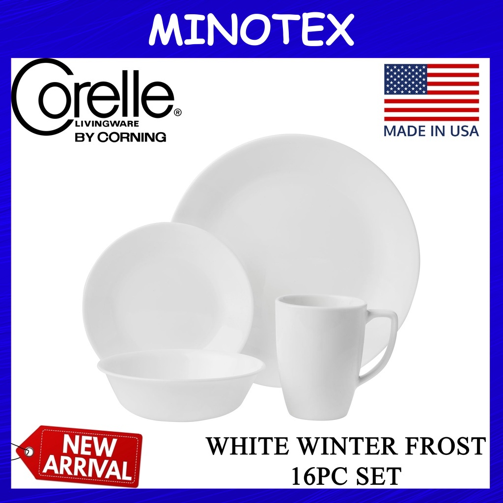 Corelle 16pc White Winter Frost Dinnerware Set Livingware Dinner Serve ...