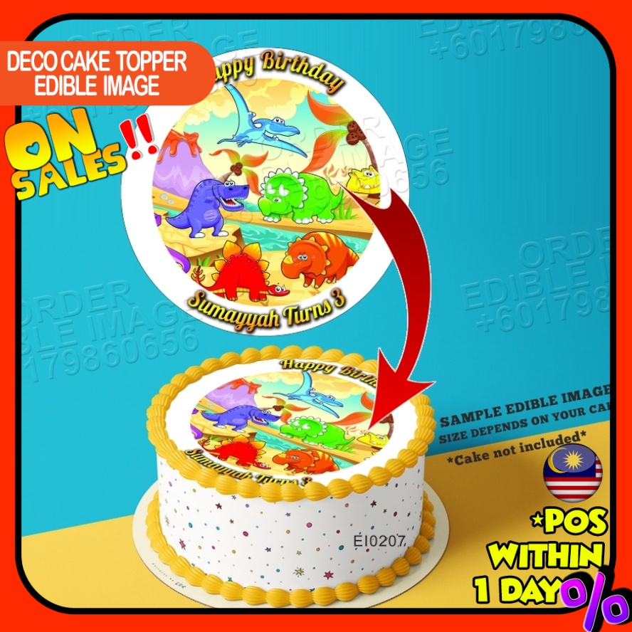 Printing EI Cute Dinosaur Edible Image Print Cake Photo Icing Paper ...