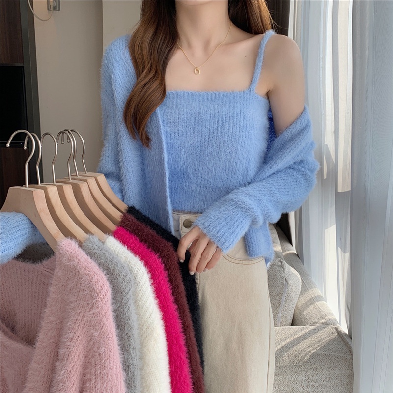 Pastel Elegant Flurry Knitted Women Top Singlet Cardigan Long Sleeve ...