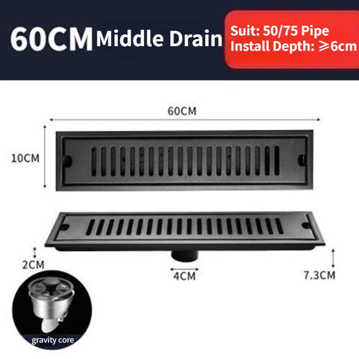 Floor Drain SUS304 Black Long Floor Drain 8-31 Inches Stainless Shower ...