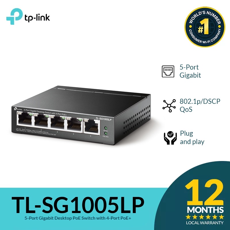 TP-Link TL-SG1005LP 5-Port Gigabit Desktop Switch With 4-Port Poe+ Poe ...