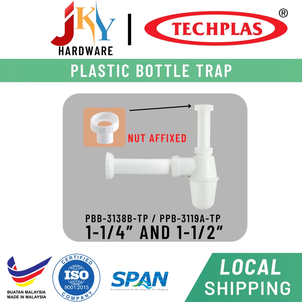 Techplas PVC Plastic Bottle Trap With Nut Affixed 1-1/4″ (32MM ...