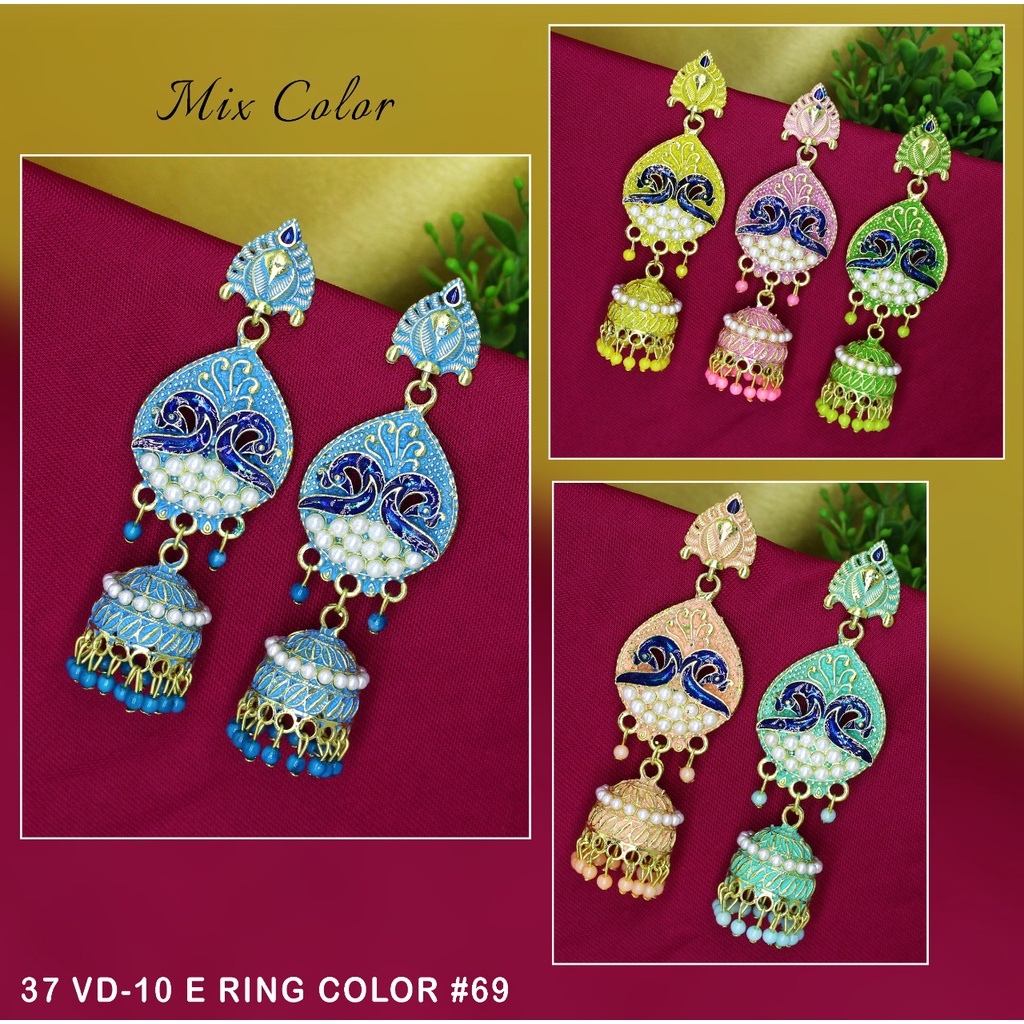 Long Dangle Drop Earring with Jimiki / Jhumka Pastel Color Pink ...