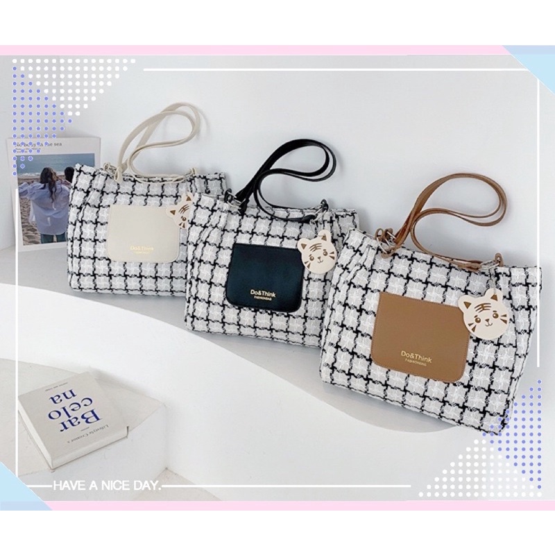 [Ready Stock] Checkerboard large-capacity school bag shoulder bag ...