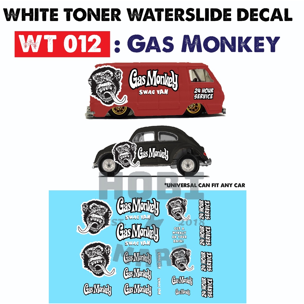 GAS MONKEY Decals Hotwheels Tomica 1:64 diecast custom white toner waterslide decal | Shopee ...