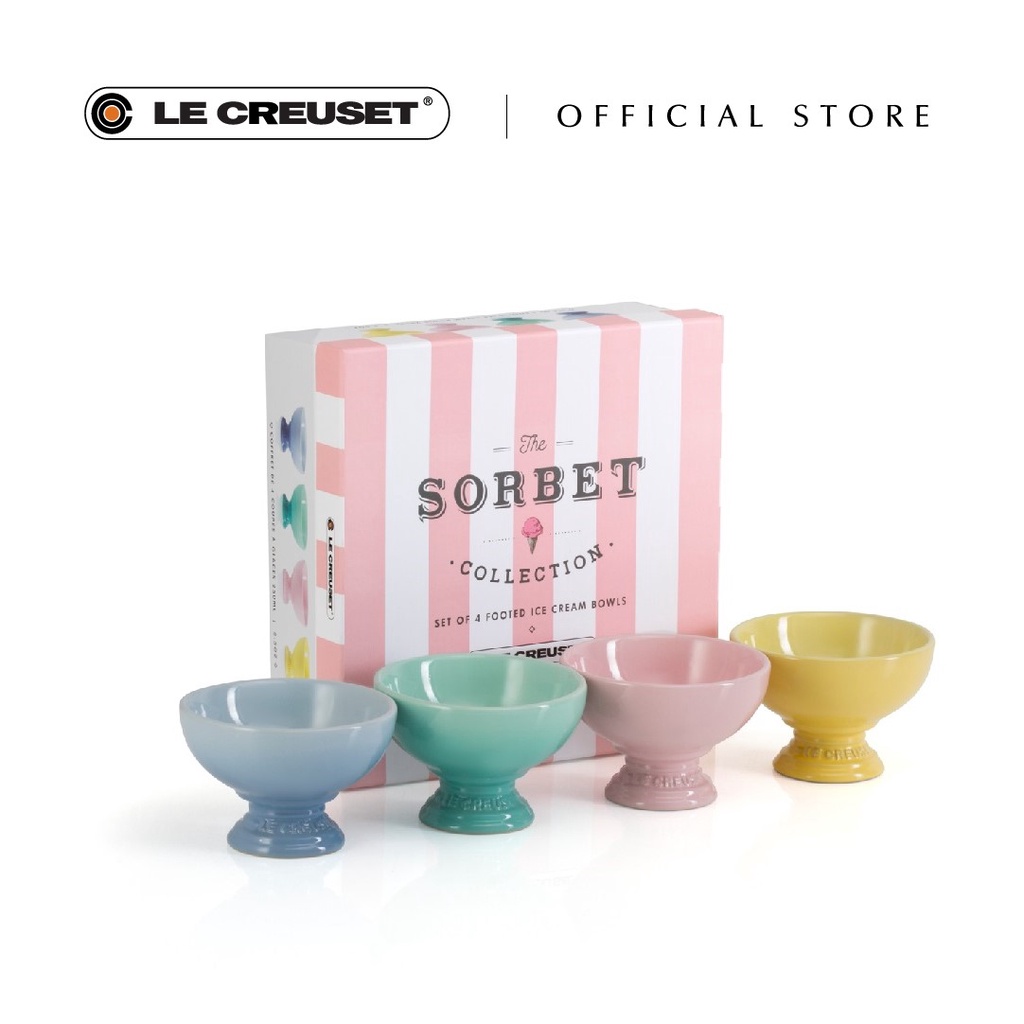 Le Creuset Stoneware Sorbet Footed Ice Cream Bowls - Coastal Blue/Cool Mint/Chiffon Pink ...