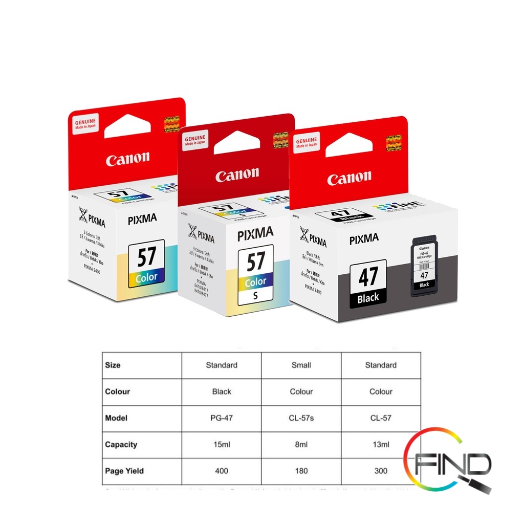 Canon PG-47 Black / CL-57S / CL-57 Color cartridge for E400/410/460/470 ...