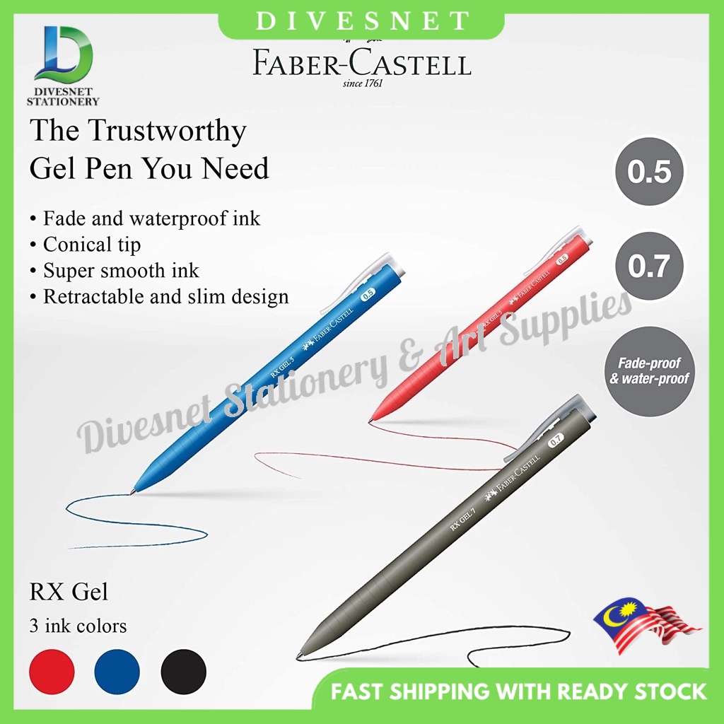 Faber-Castell RX Gel Pen 0.5mm/0.7mm (Black/Blue/Red/Gold/Green/Pink ...