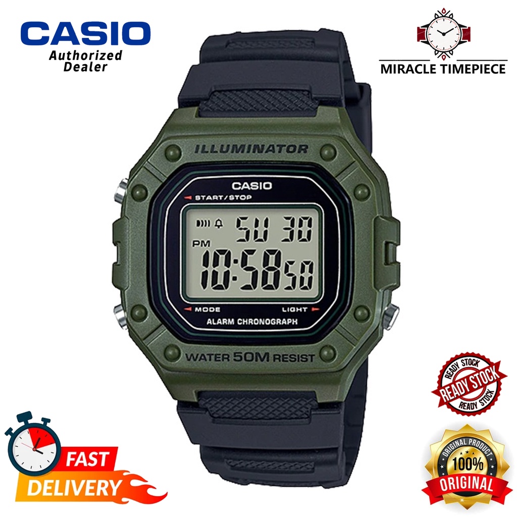 Casio Classic Youth Digital Green Resin Men Watch W-218H-3AVDF / W-218H ...