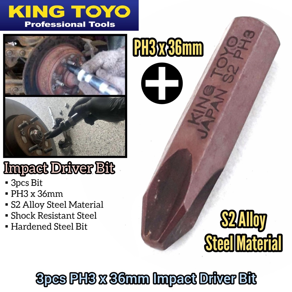 King Toyo 3pcs PH3 x 36mm S2 Alloy Steel Impact Driver Bit For ...