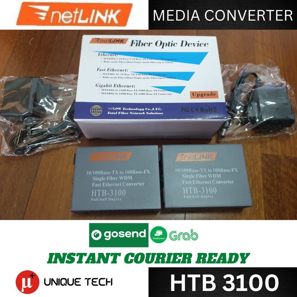 Netlink HTB 3100 AB HTB3100 AB Single Mode Media Converter Fiber Optic ...