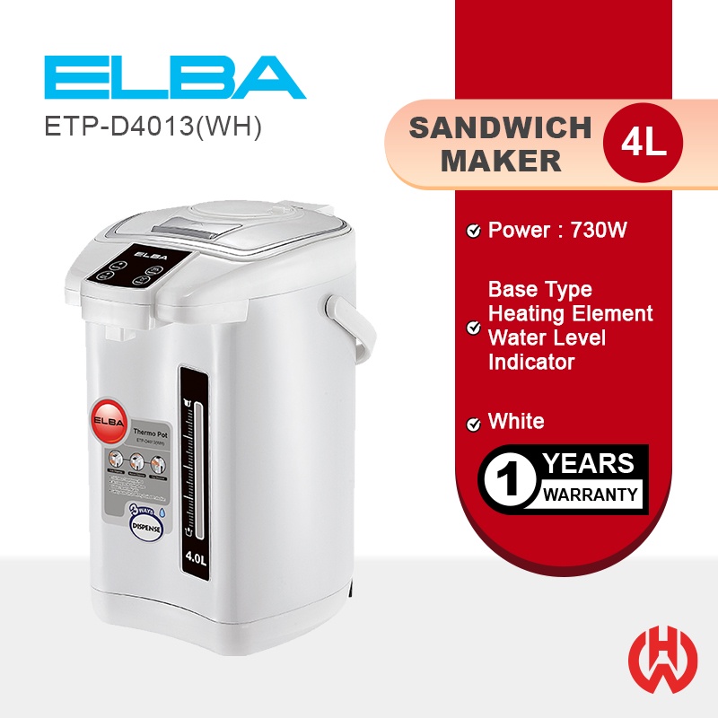 ELBA 4L 730W BASE TYPE HEATING ELEMENT WHITE THERMO POT ETP-D4013(WH ...