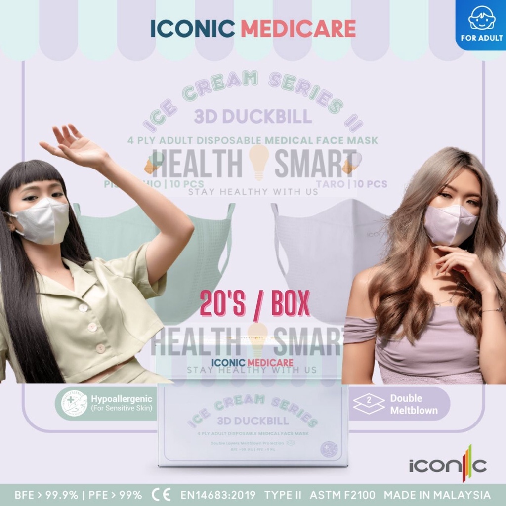 Iconic Medicare 3D Duckbill 4Ply Mask Mahogany Rose & Morganite / Ice Cream Series / Silver Pink ...